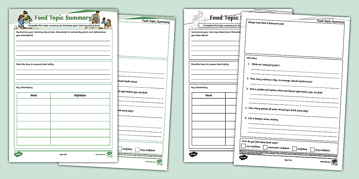 Food Topic Summary Template (teacher made) - Twinkl