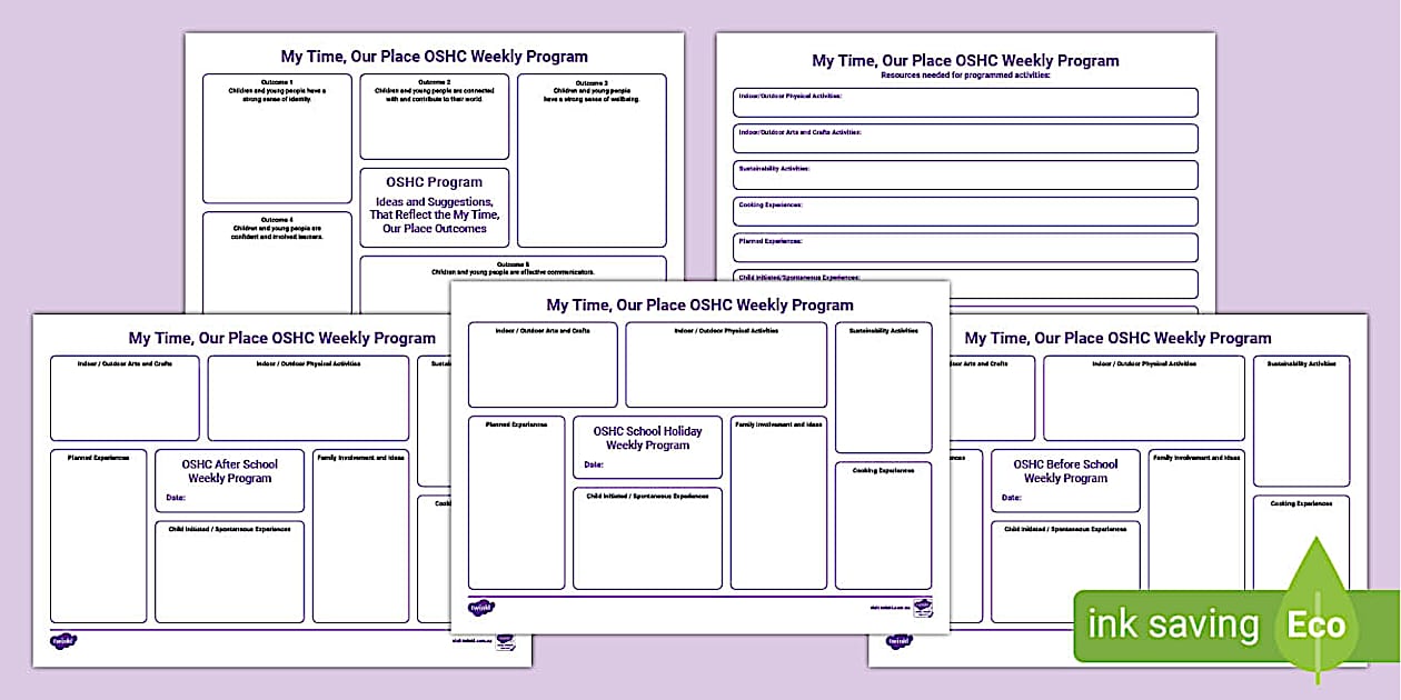 OSHC Program Examples Weekly Planning Template - Twinkl