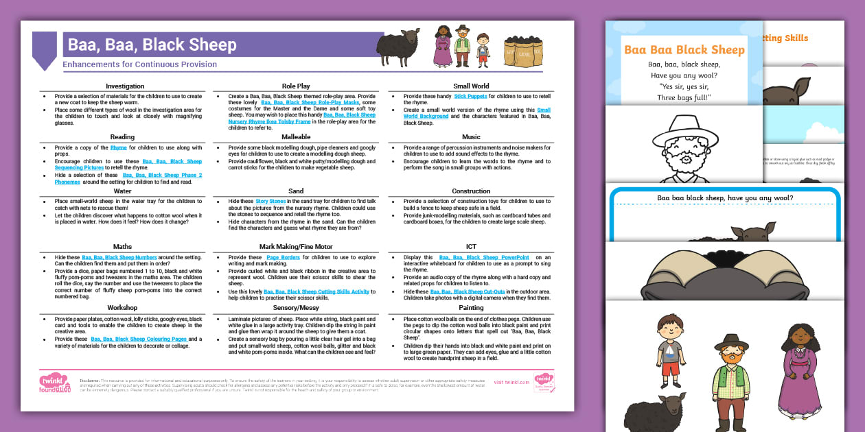 EYFS Baa, Baa, Black Sheep Continuous Provision Planning Ideas Resource ...
