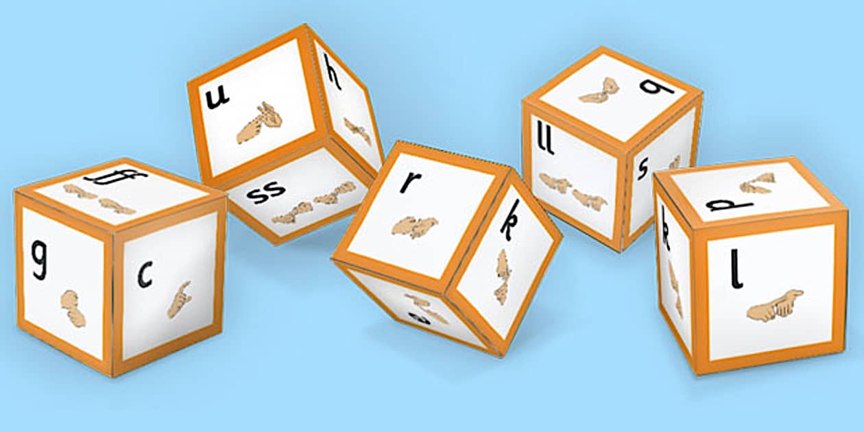 Black and White Phase 2 Phoneme Sound Dice Net with British Sign Language