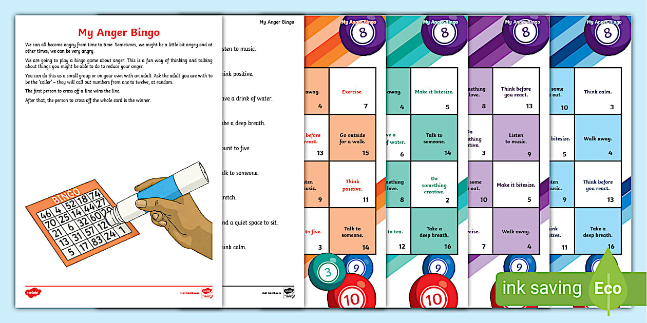Editable My Anger Bingo Worksheet (teacher made) - Twinkl