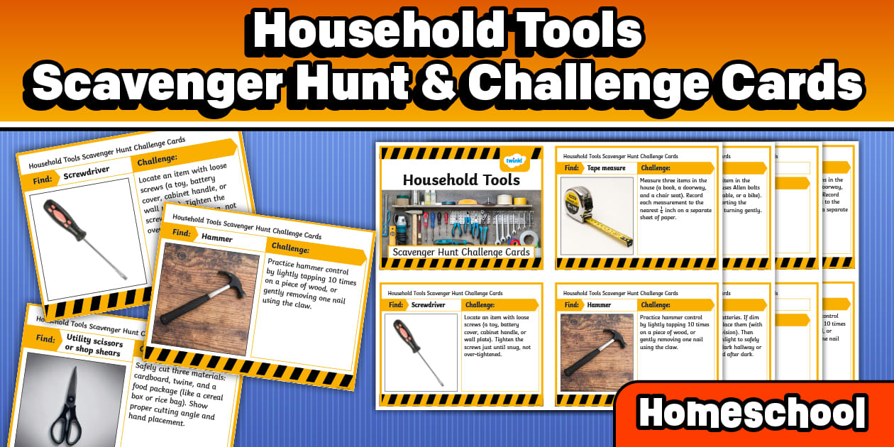 Household Tools Scavenger Hunt & Challenge Cards Homeschool