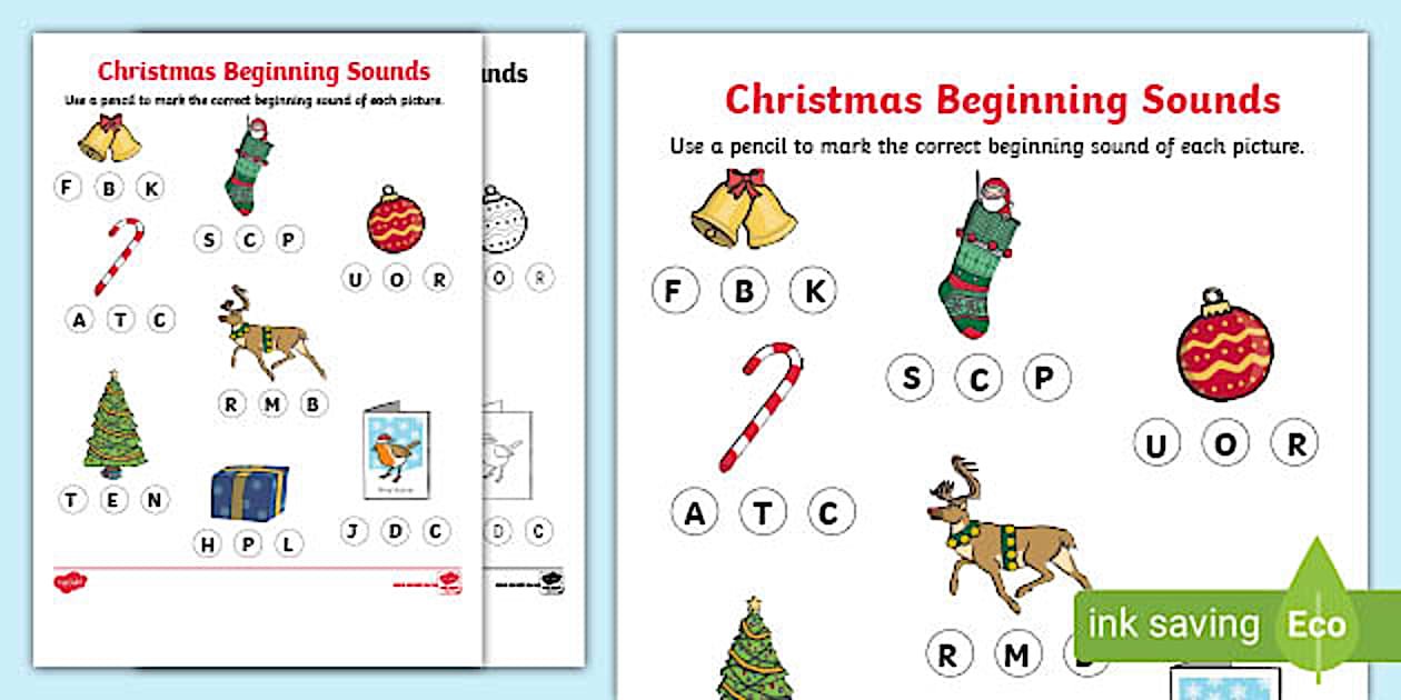 Christmas Beginning With A Sounds Worksheet (Teacher-Made)