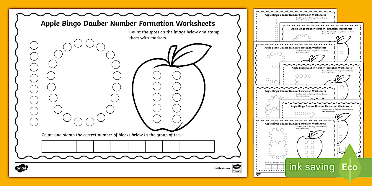 Apple Bingo Dauber Number Formation Worksheets | Twinkl