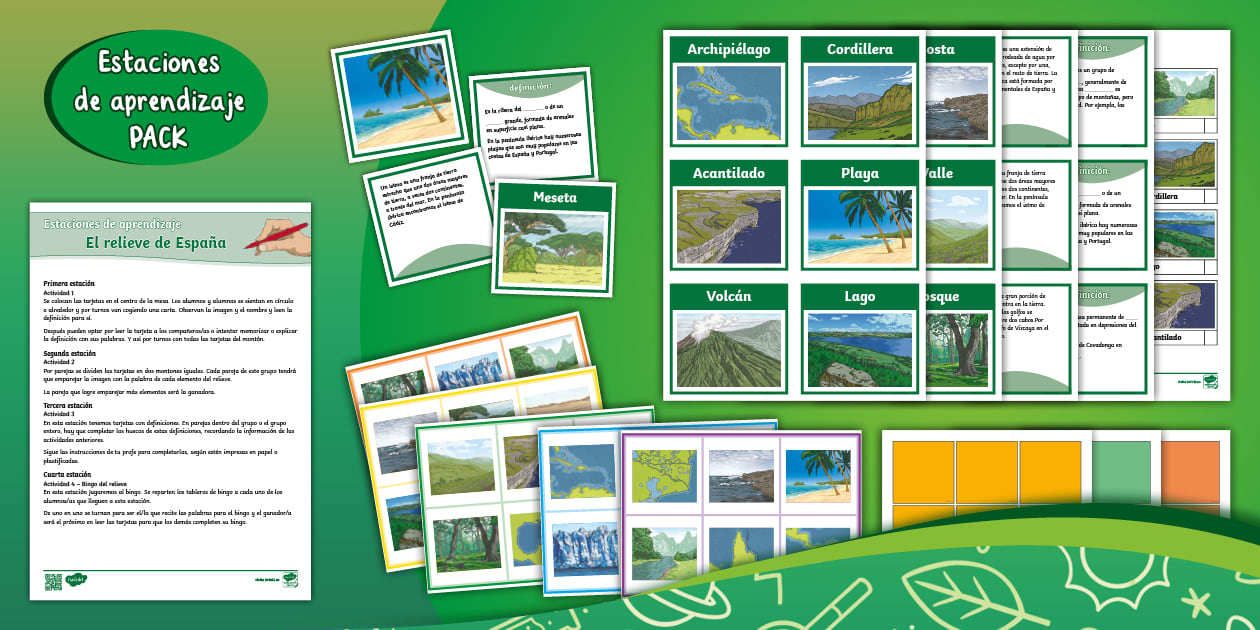 Pack de recursos: Estaciones de aprendizaje - El relieve de España