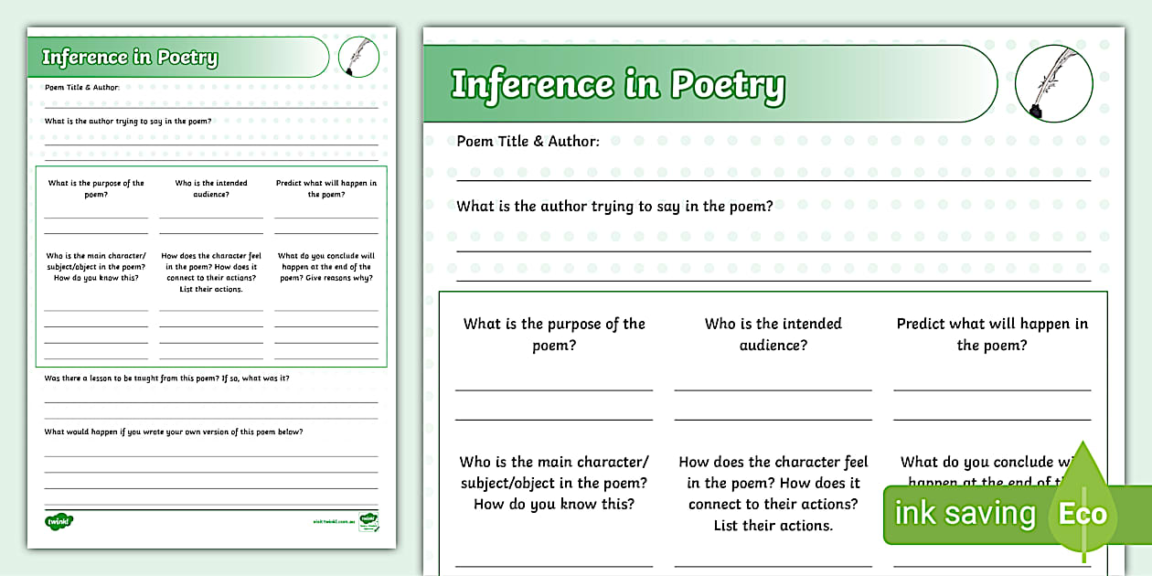 Inference in Poetry Worksheet | Years 3-6 | Teacher-Made