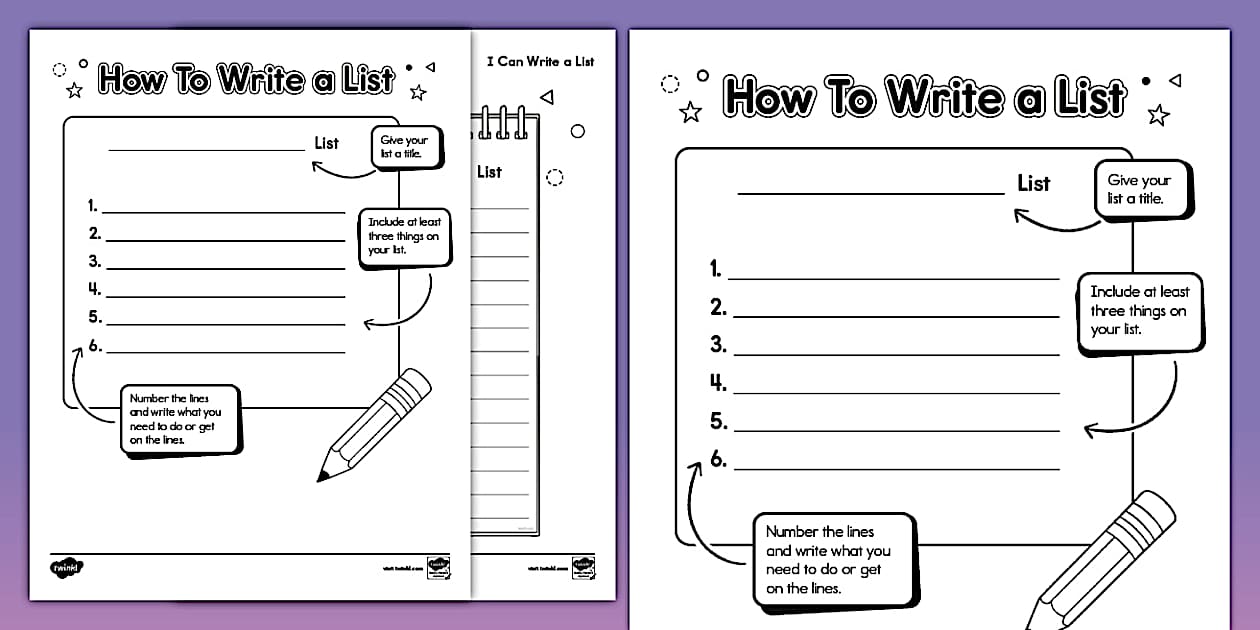 I Can Write a List for K-2nd Grade (Hecho por educadores)