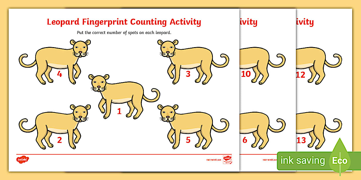 Leopard Fingerprint Counting Worksheet / Worksheet Pack