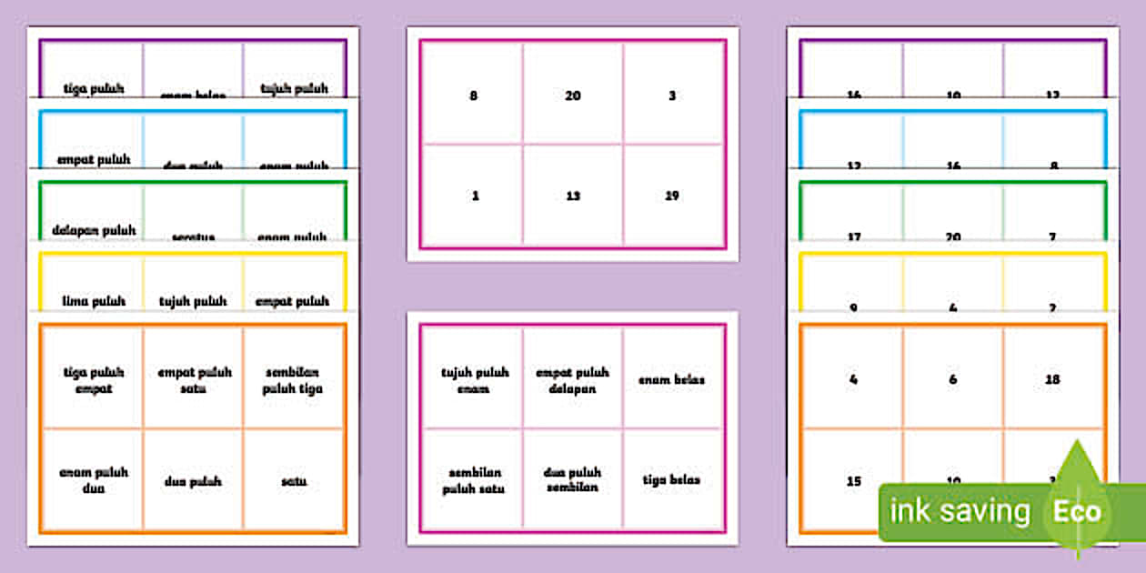 Numbers and Words Bingo 1-100 Indonesian Game (teacher made)