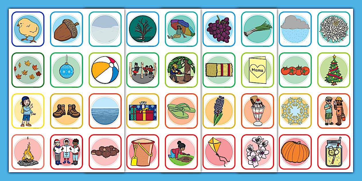 Activități și obiecte sezoniere – Cartonașe ilustrate