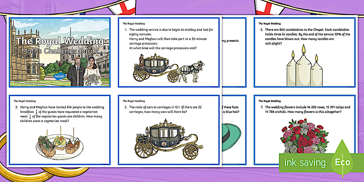 UKS2 Royal Wedding Maths Challenge Cards (teacher made)