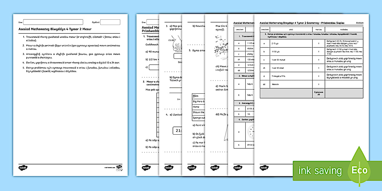 Llyfryn Mathemateg Gweithdrefnol Blwyddyn 4 Tymor 2 Mesur