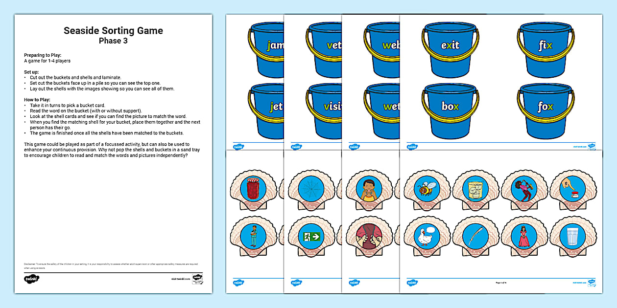 Phase 3 Seaside Phonics Sorting Game (Teacher-Made) - Twinkl
