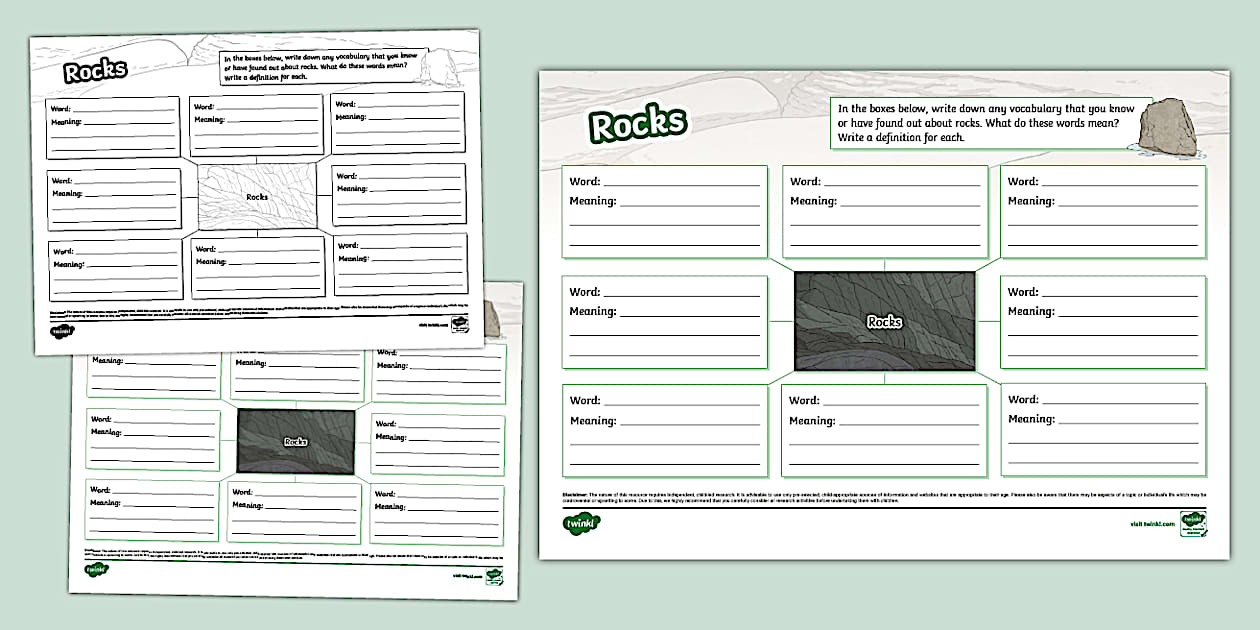Rocks Vocabulary Mind Map
