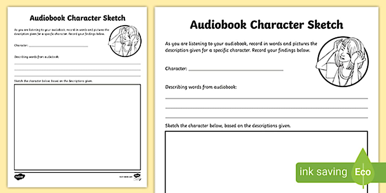 Audiobook Character Sketch Worksheet (Hecho por educadores)