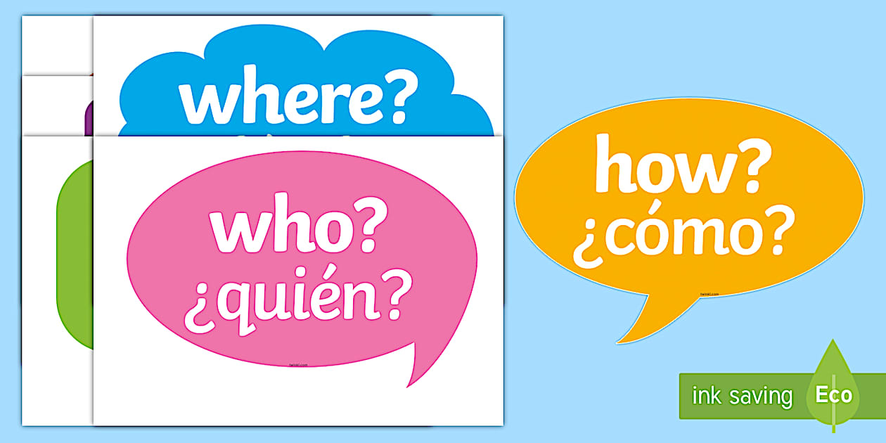 Question Words on Speech Bubbles Display Cut-Outs English/Spanish