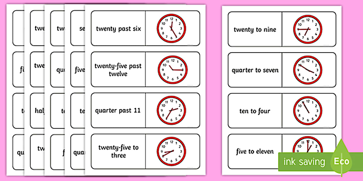 Telling the Time in 5 Minute Intervals Dominoes - Twinkl