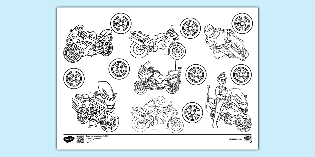 Motorbike Doodle Colouring Page (profesor hizo) - Twinkl