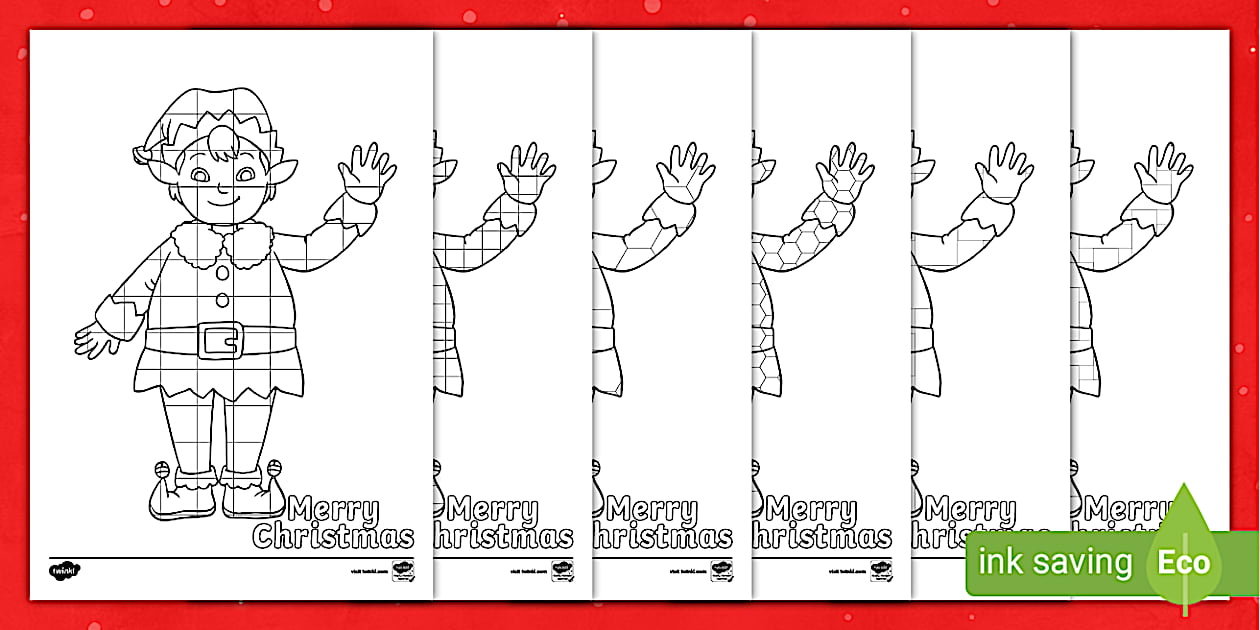 Elf Mosaic Colouring Pages,elf colouring,christmas mosaics,ks1,eyfs,year