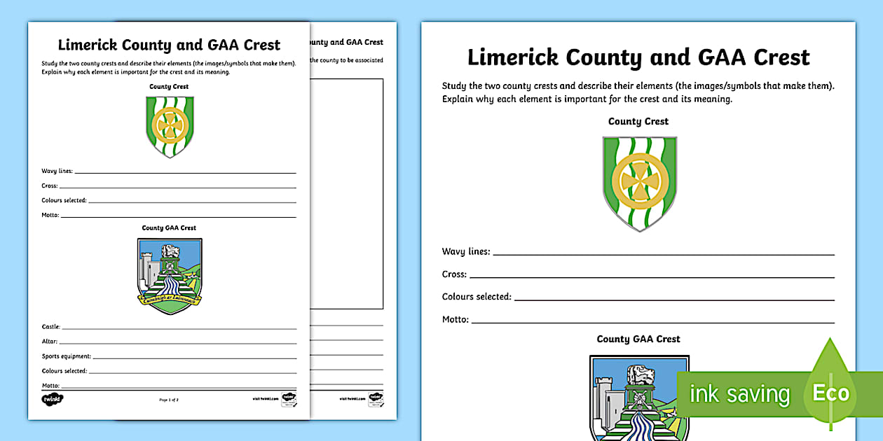 Limerick County and GAA Crest Worksheet / Worksheet - Twinkl