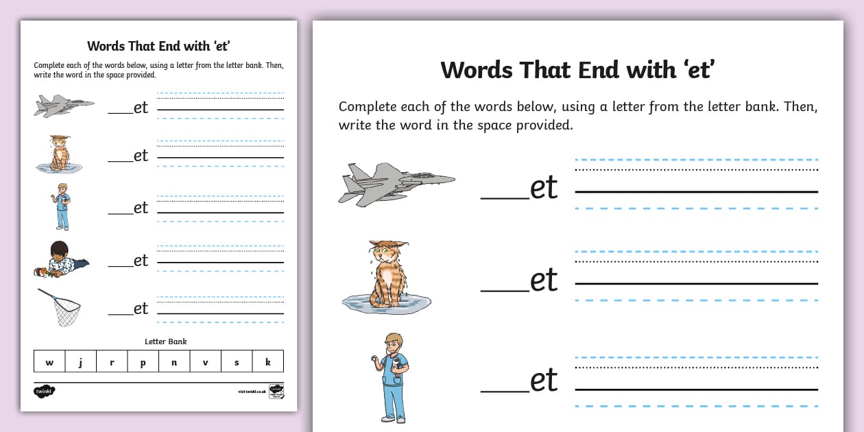 Words Ending in -et Worksheet - Primary Resources - Spelling