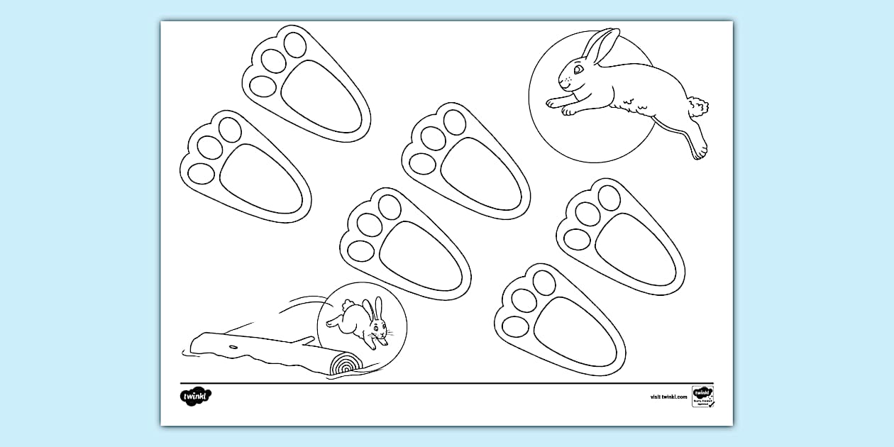 Easter Bunny Footprints Colouring Page (Teacher-Made)