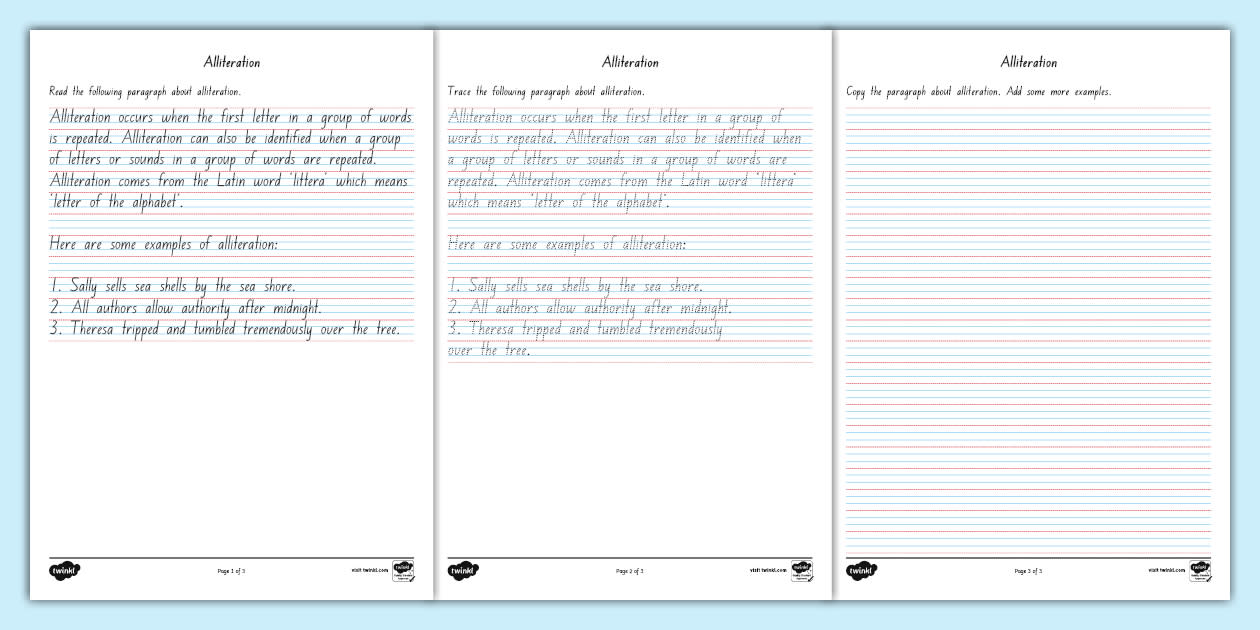 Alliteration Handwriting Worksheet (teacher made) - Twinkl