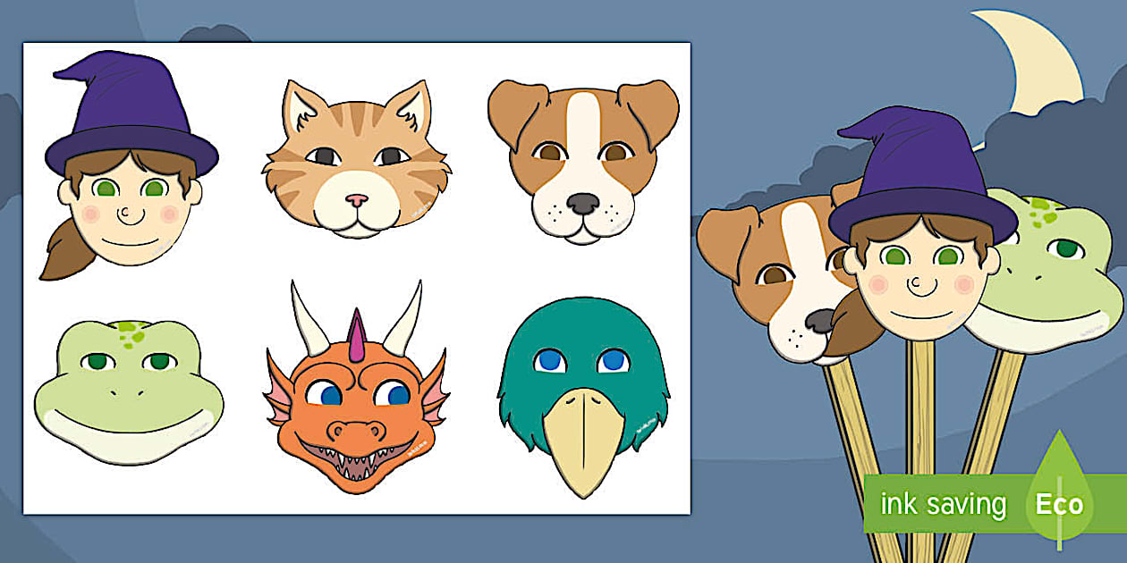 Witch and Animals Stick Puppets - Twinkl