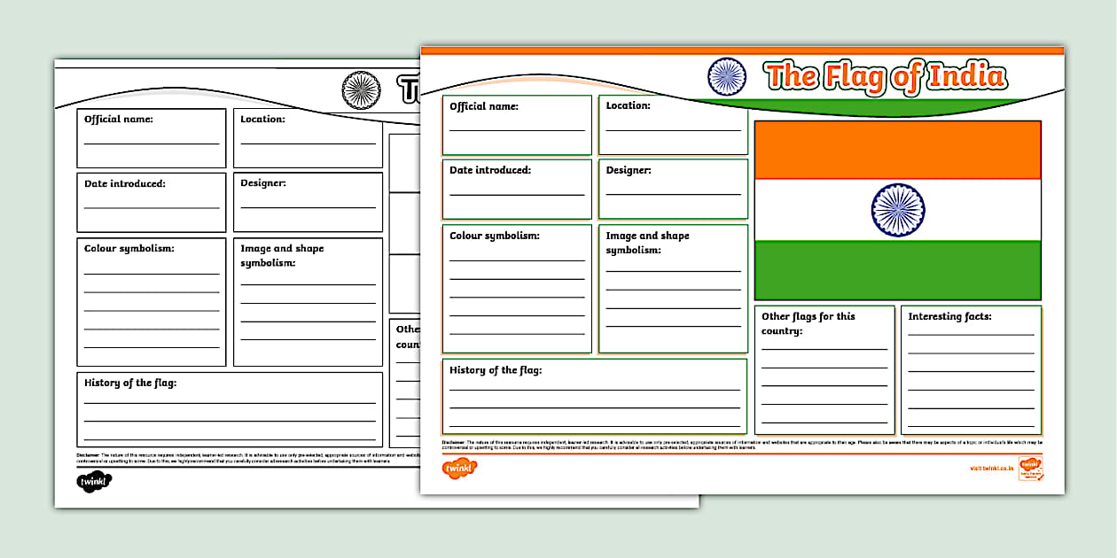 India Flag Fact File Template - Geography (teacher made)