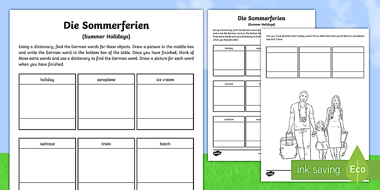German Holiday Words Dictionary Worksheet / Worksheet