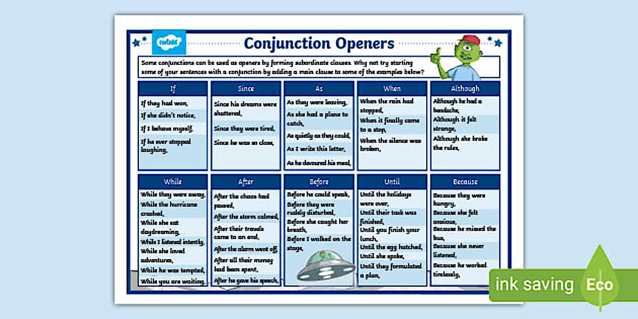 Conjunction Openers Word Mat - Twinkl