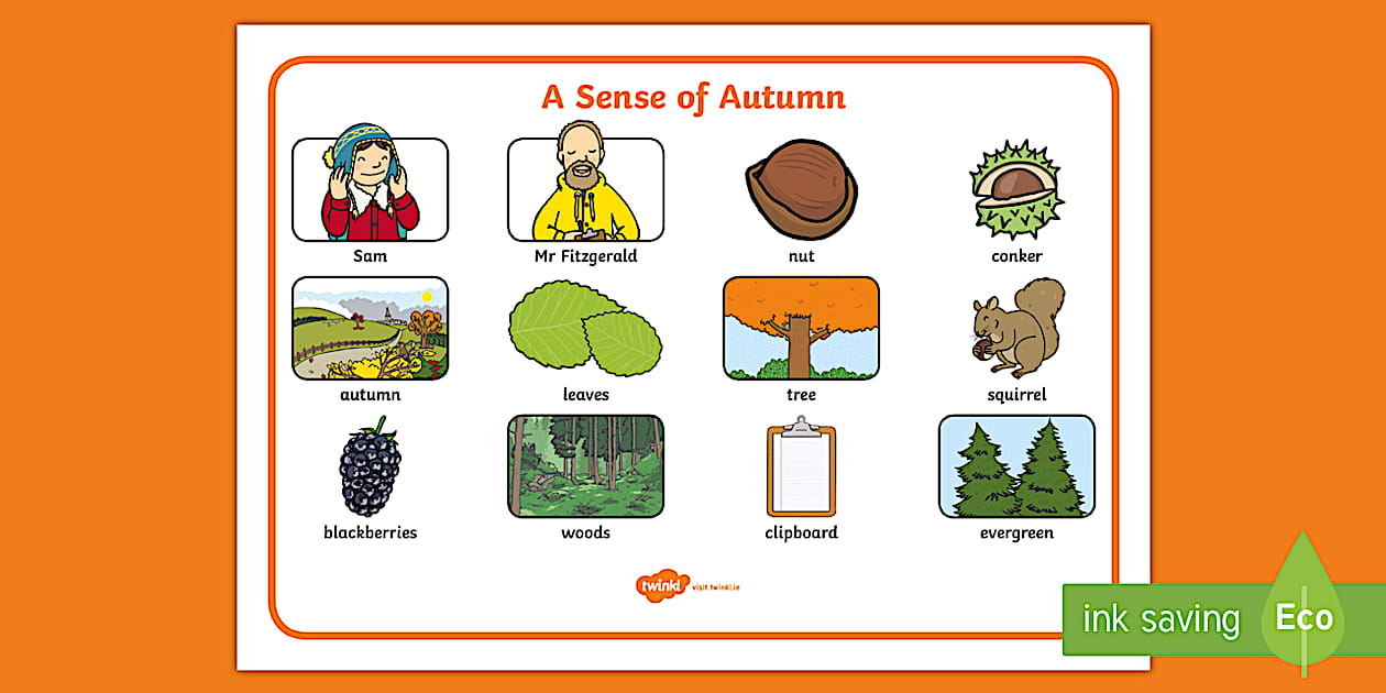 A Sense of Autumn Word Mat (teacher made) - Twinkl