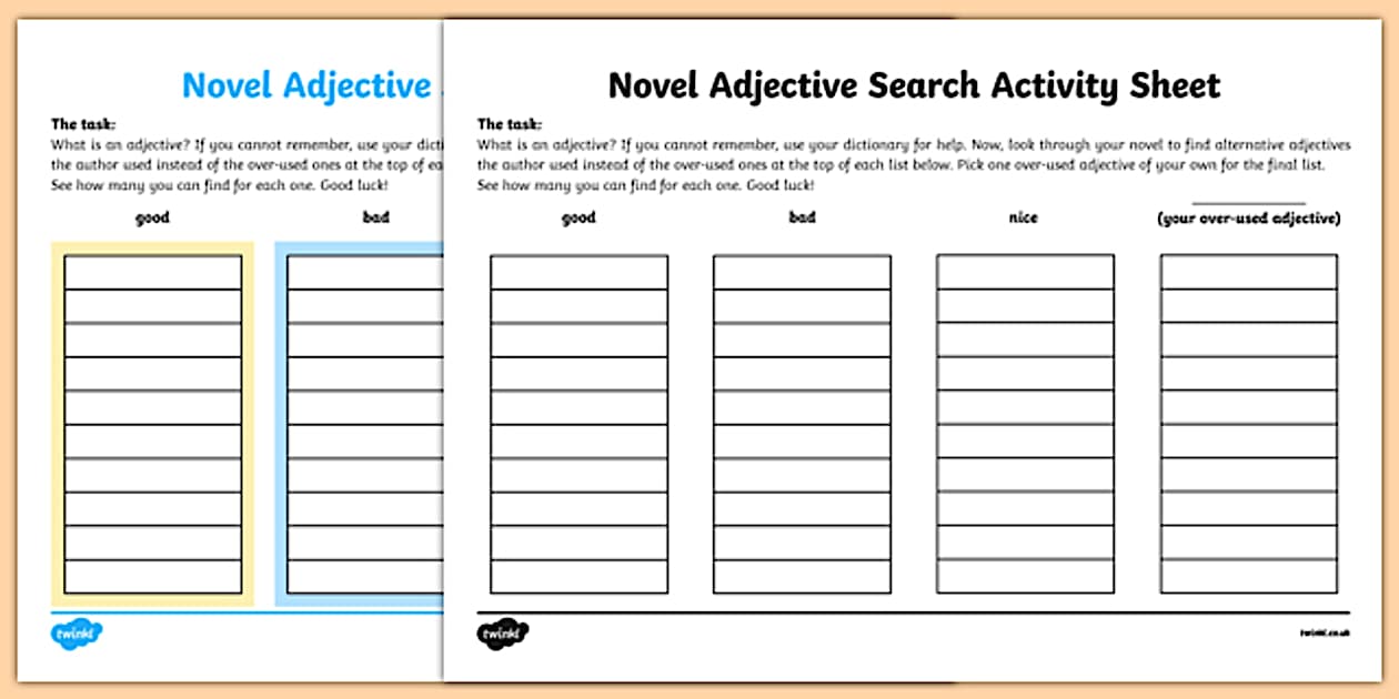 Novel Adjective Search Worksheet / Worksheet, worksheet