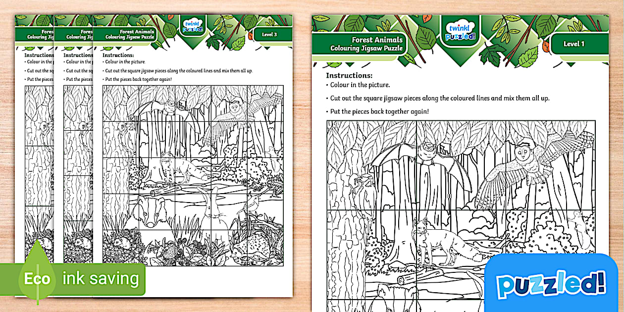 Forest Animals Colouring Page Jigsaw Puzzle | Twinkl Puzzled