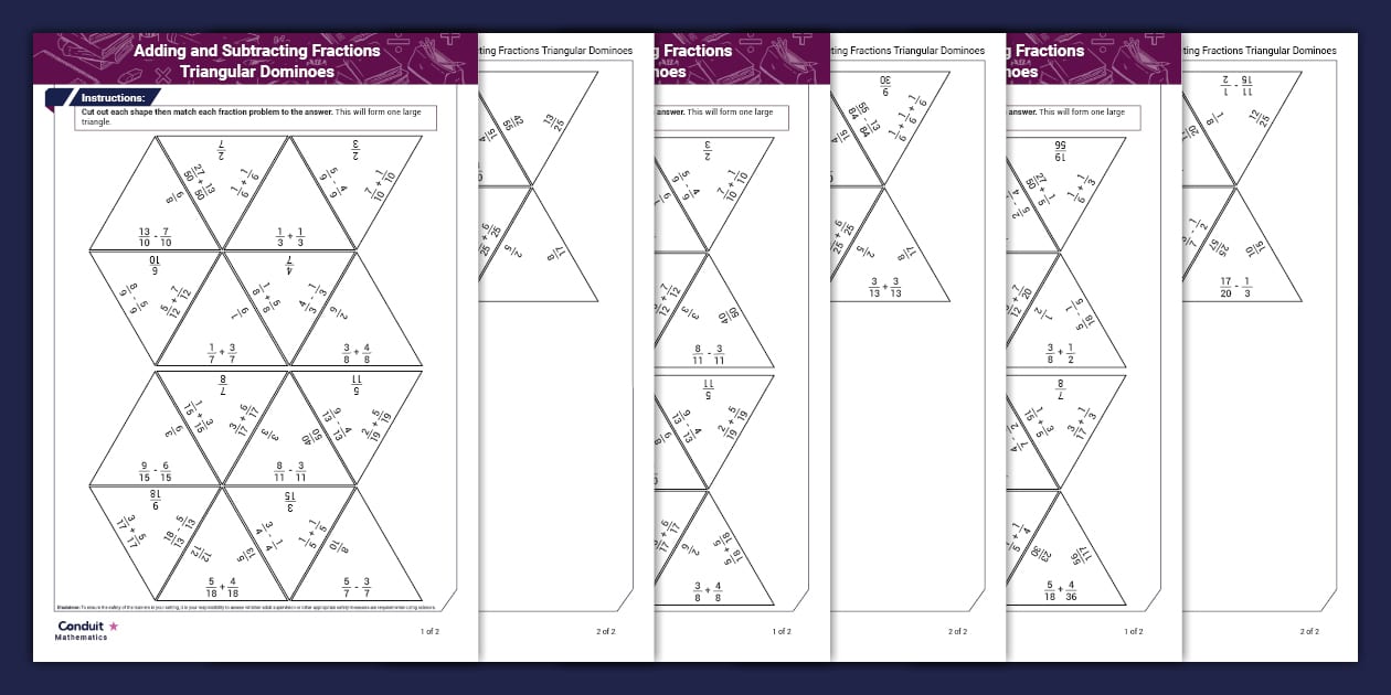 Differentiated Adding and Subtracting Fractions Dominoes