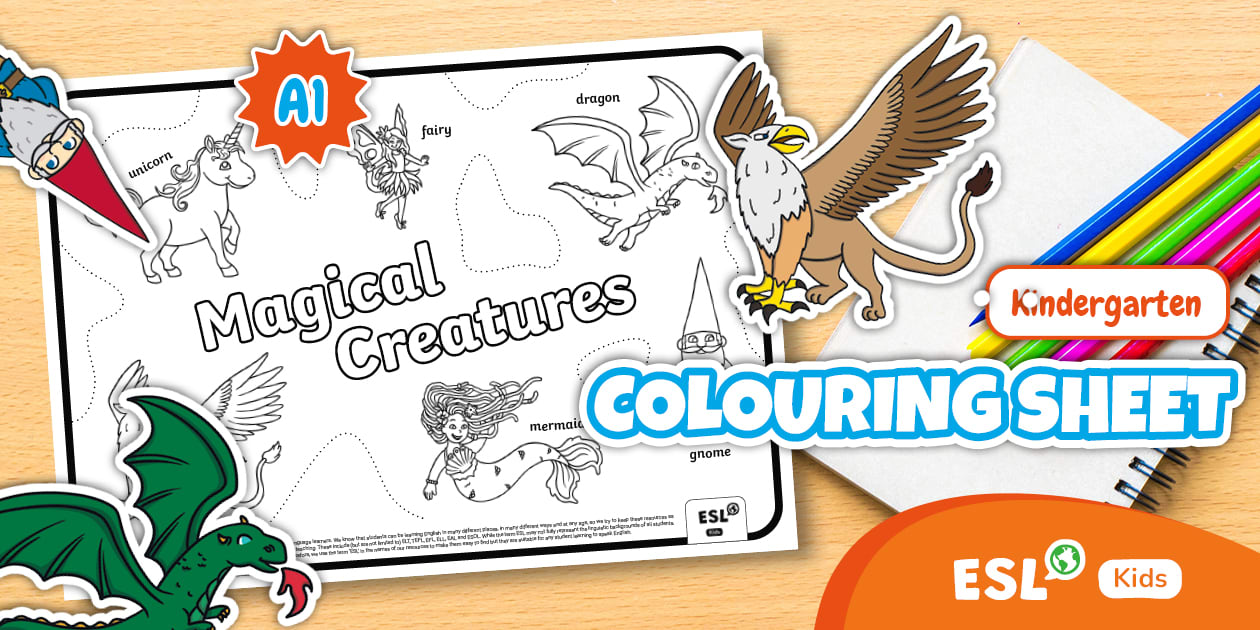 ESL Magical Creatures Colouring Sheet {Kindergarten}