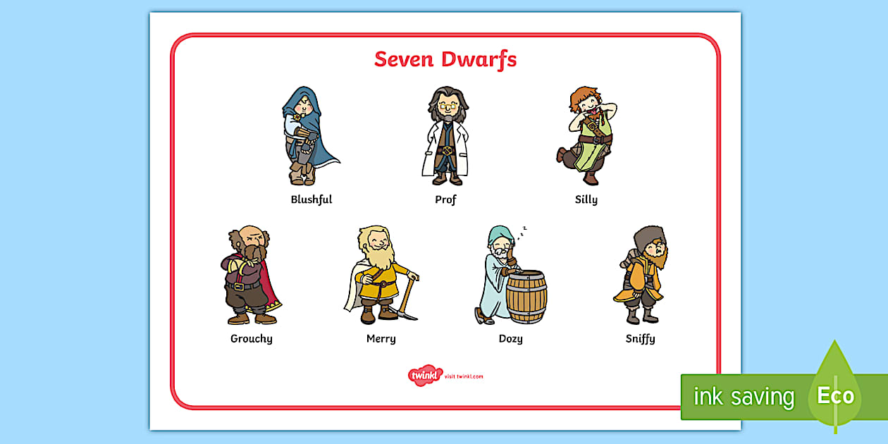 Snow White and the Seven Dwarfs Word Mat (Dwarfs) - Twinkl