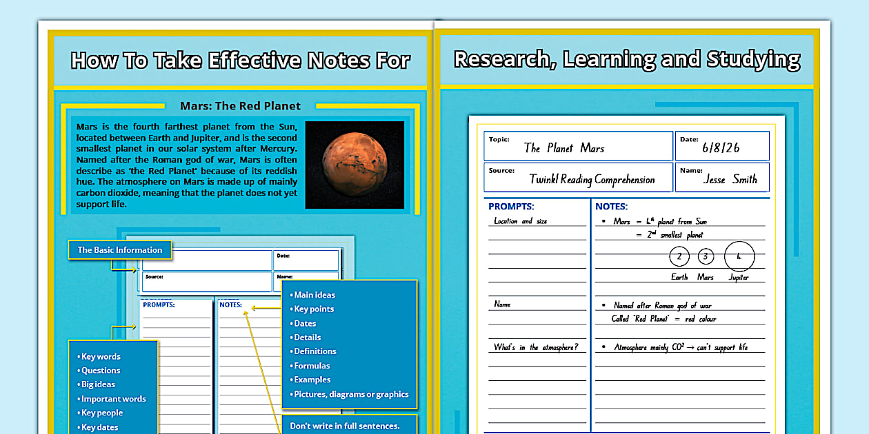Effective Note Taking Display Exemplar (Teacher-Made)
