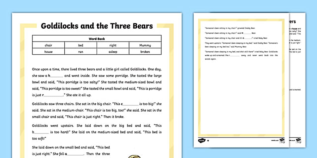 Goldilocks and the Three Bears Traditional Tale Cloze Procedure ...