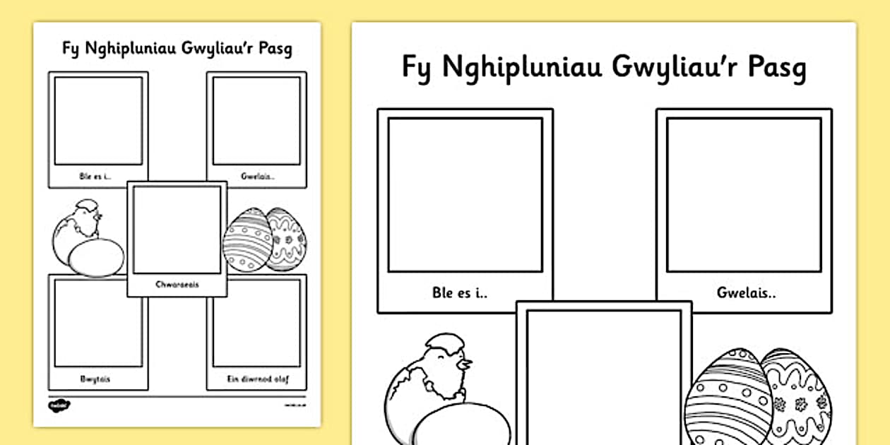 Fframiau Ysgrifennu Cipluniau Gwyliau'r Pasg Cymraeg