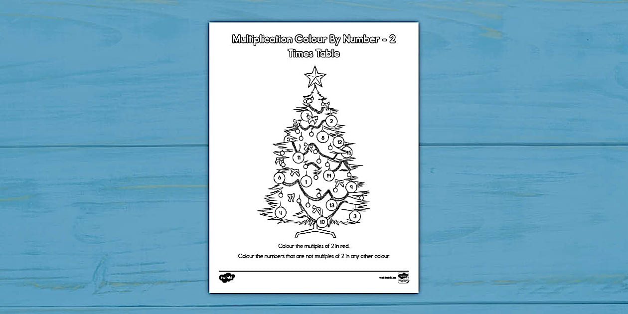 Christmas Tree Multiplication Colour By Number 2 Times Table