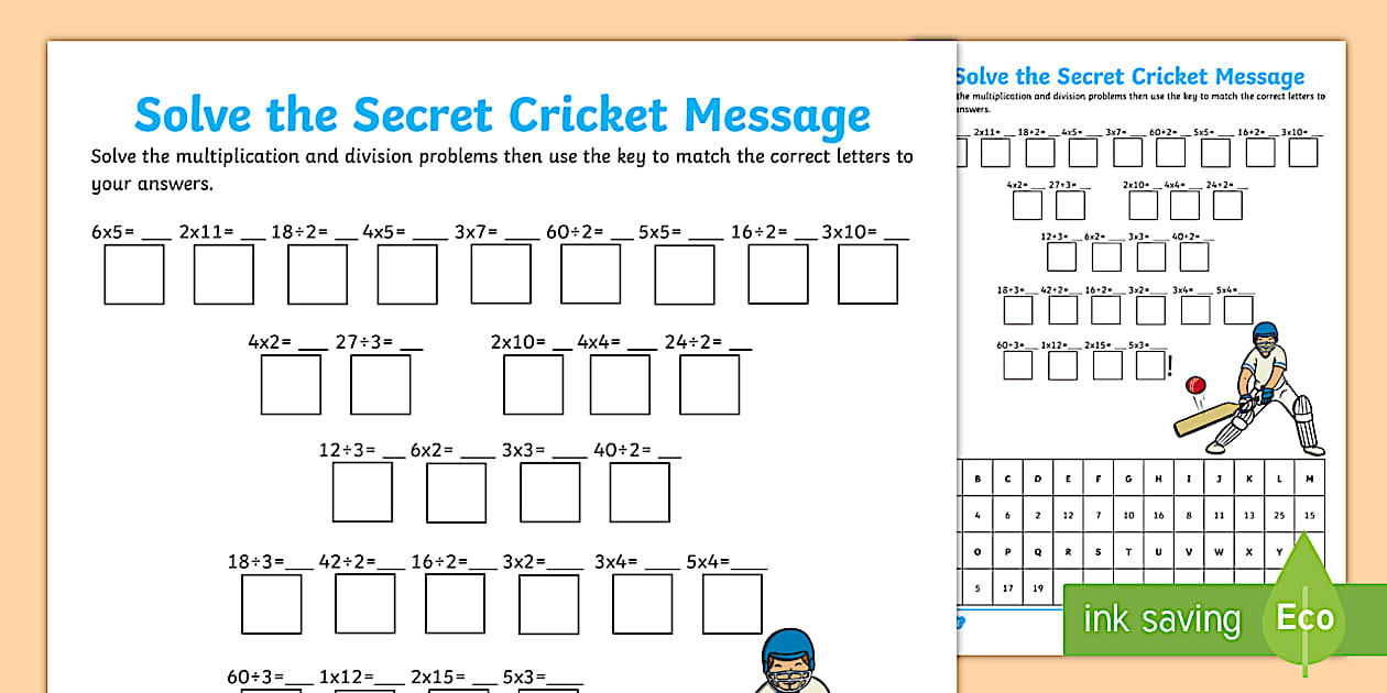 Year 3 Multiplication and Division Secret Message Worksheet