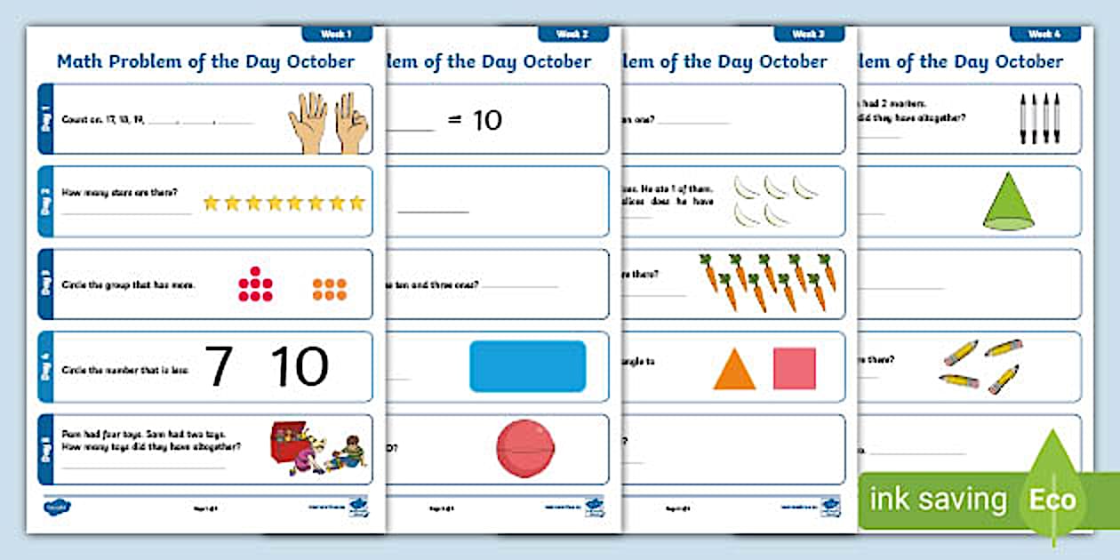 Grade 1 Maths Worksheets PDF | Problem of the Day: October