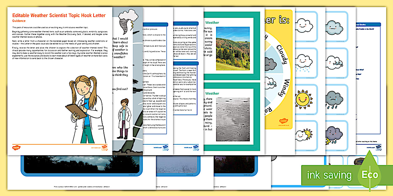 Editable Weather Scientist Topic Hook Letter and Resource Pack