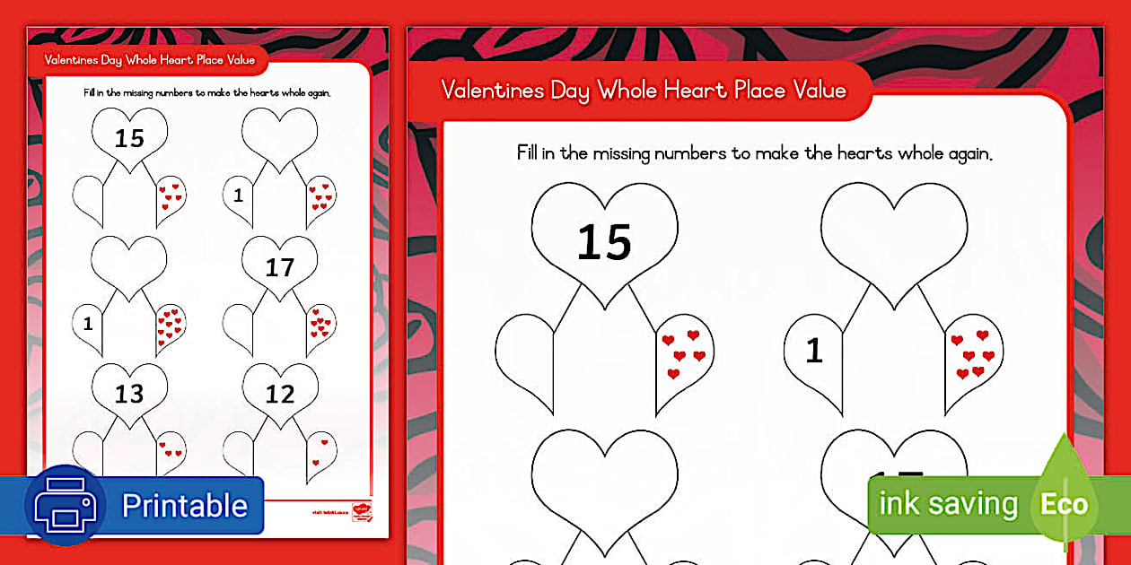 Grade 2 Valentines Day Whole Heart Place Value - Twinkl