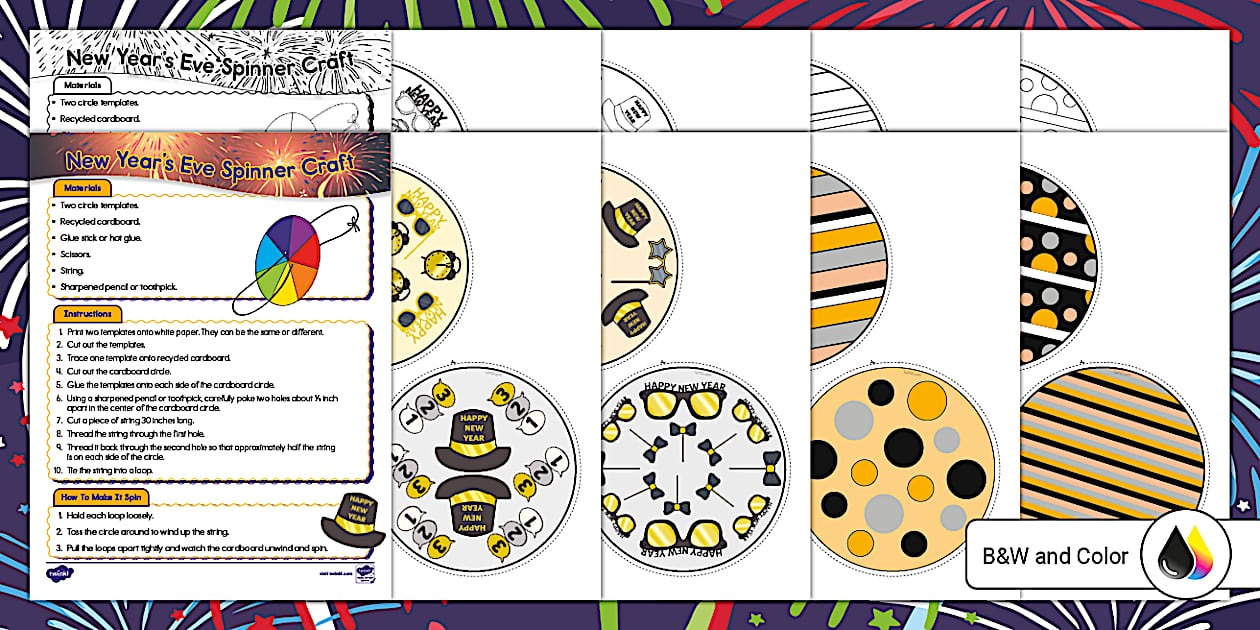 New Year’s Eve Spinner Craft (teacher made) - Twinkl