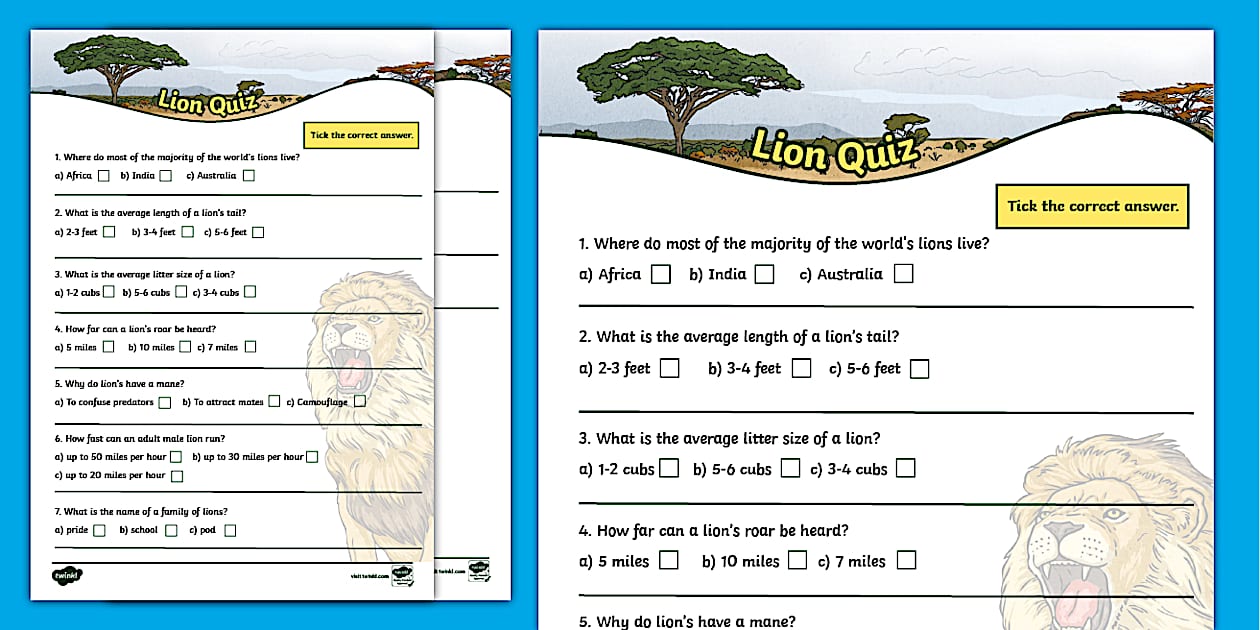 Lion General Knowledge Quiz (teacher made) - Twinkl