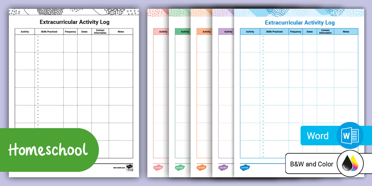 Extracurricular Worksheet Log for Homeschool (teacher made)