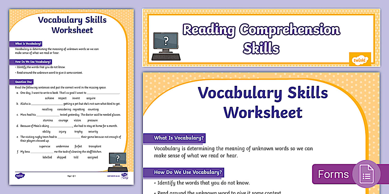 Reading Comprehension Skills: Vocabulary Worksheet (Year 5-6)
