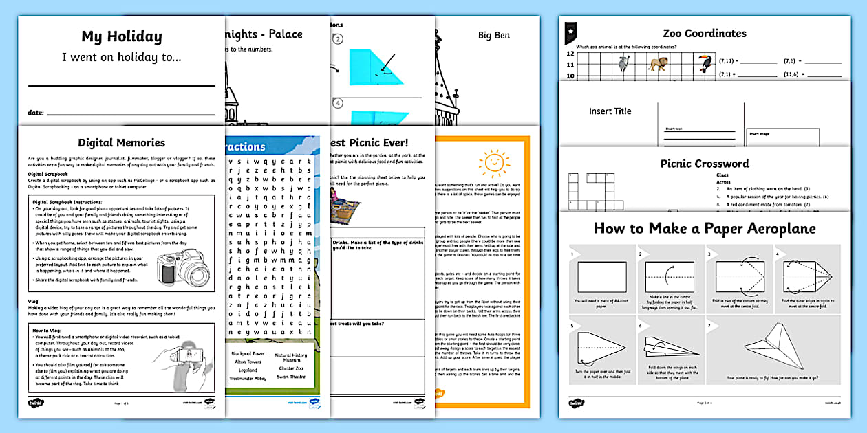 Family Days Out Activity Pack - My Holiday (teacher made)